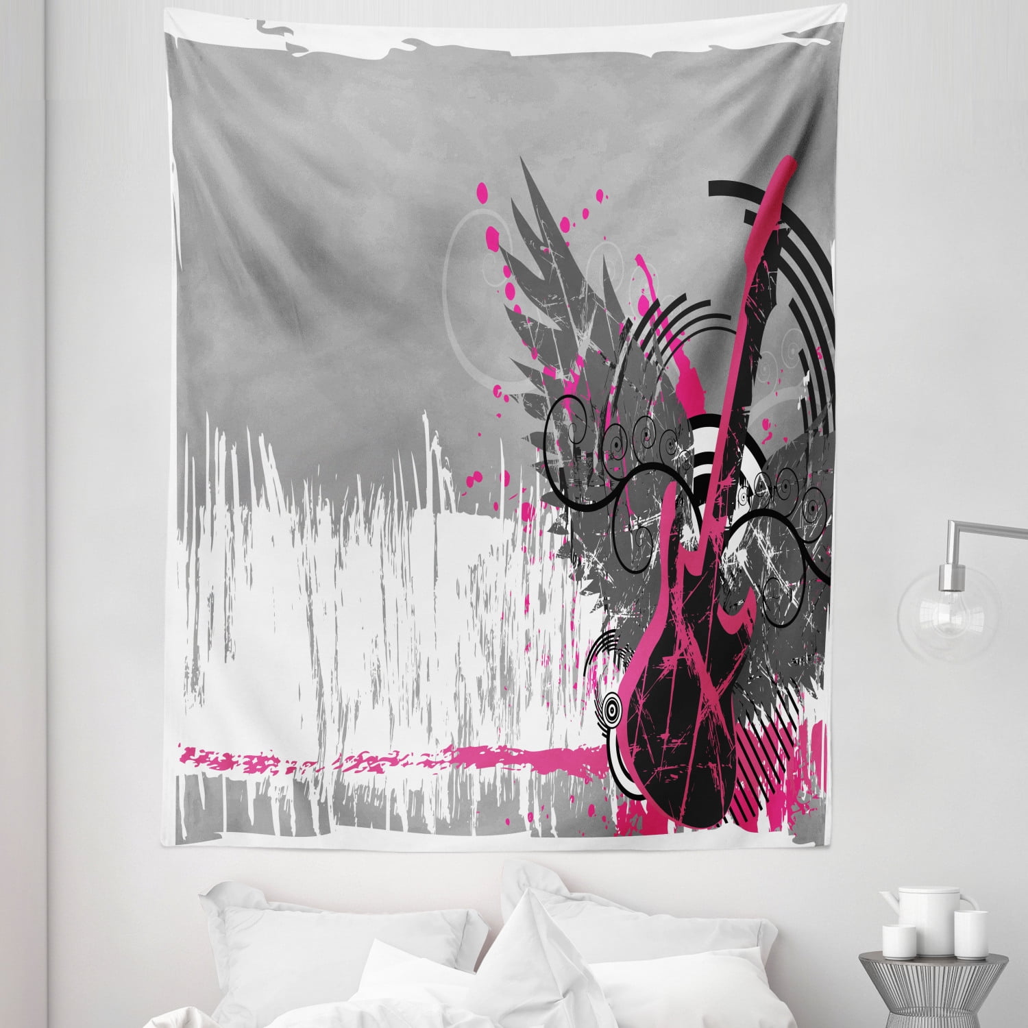 Music Tapestry, Guitar and Wings in Sketchy Grunge Background Emo Rock ...