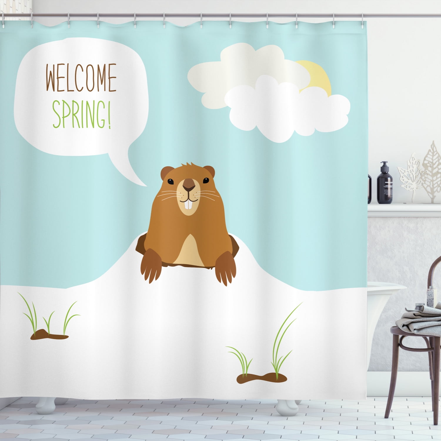 Groundhog Day Collection Shower Curtain, Welcome Spring in Speech ...