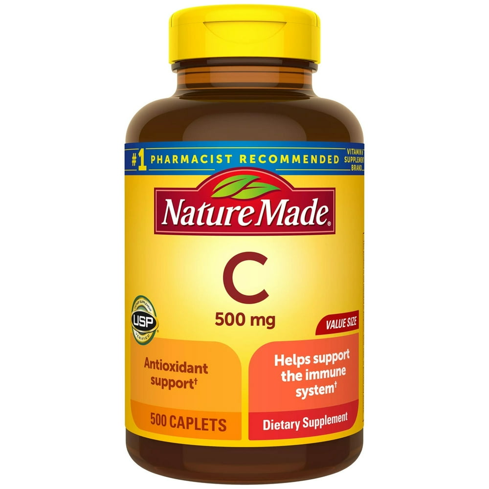 Nature Made Vitamin C 500mg Caplets, 500 Count, for Immune Support ...