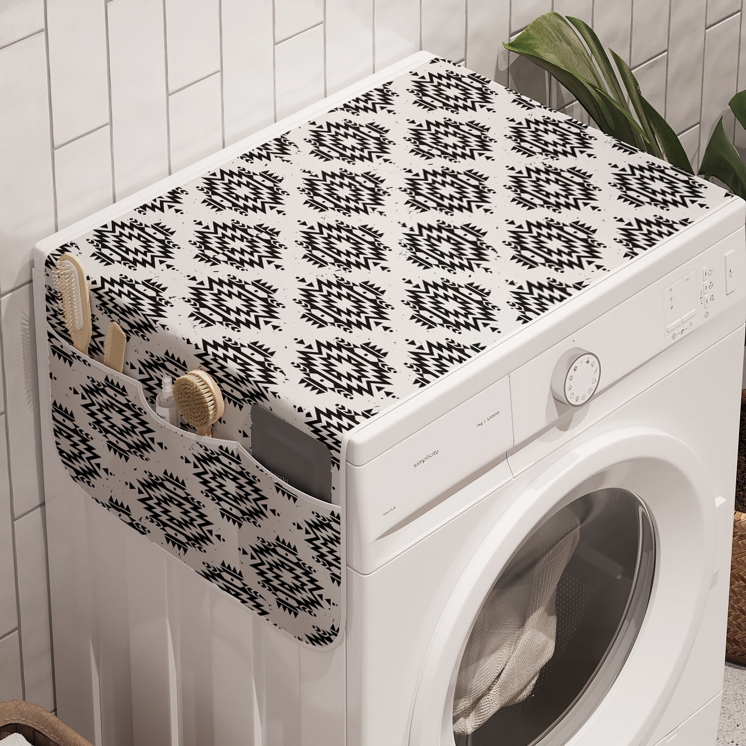 Tribal Washing Machine Organizer, Grunge Monochrome Motifs with ...