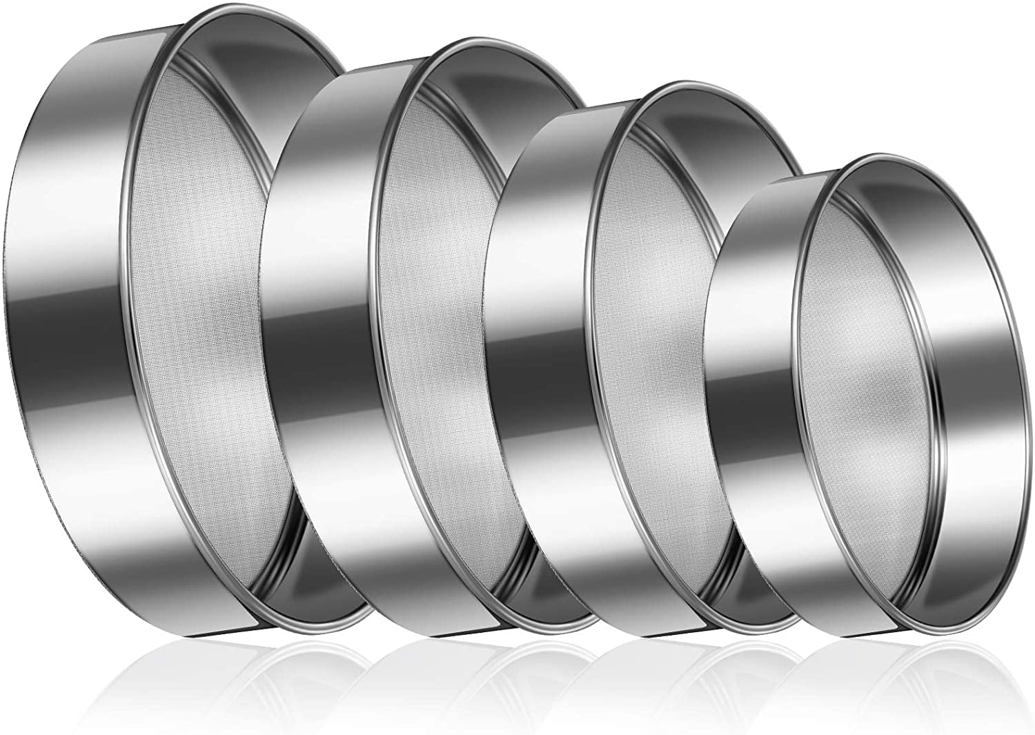 4 Pieces Stainless Steel Round Sifter 40 Mesh Sieve Fine Mesh Round ...