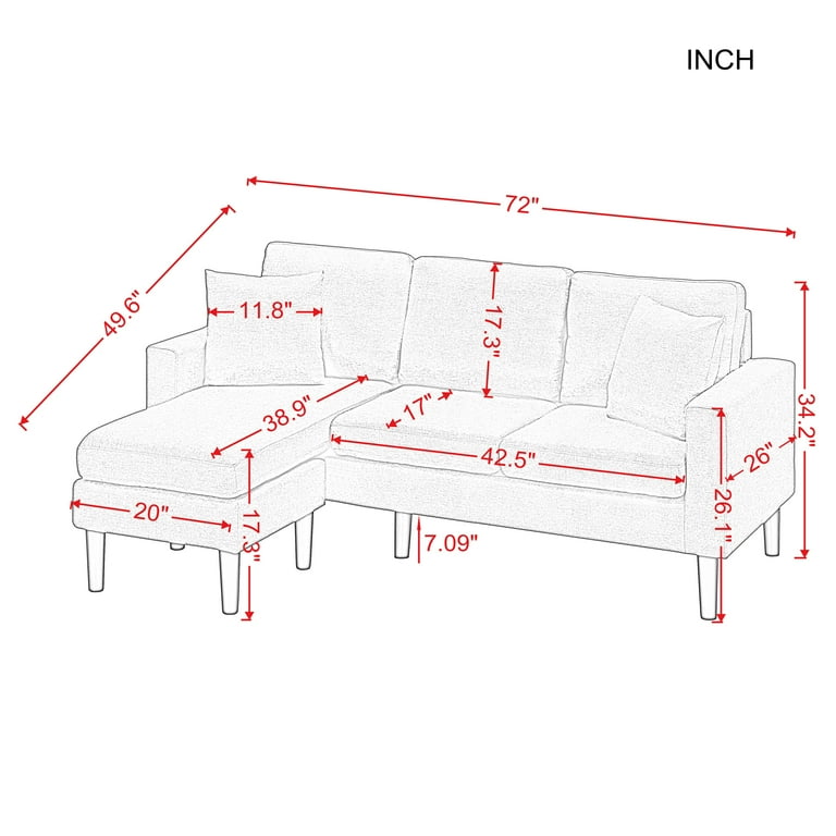 Standard L Shaped Sofa Dimensions | Baci Living Room