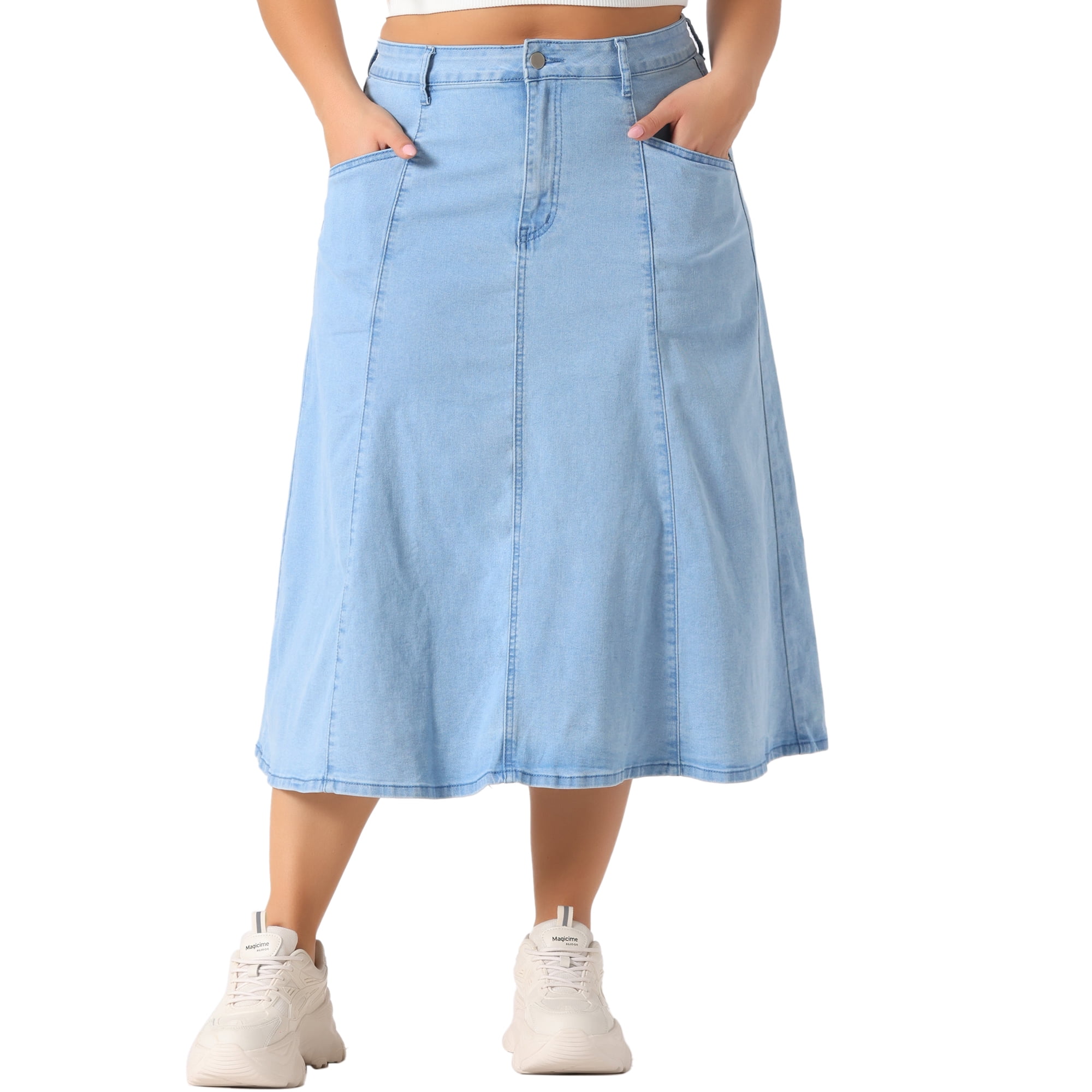 Click here for Grace & Grandeur Plus Size Denim Skirt For Women H... prices