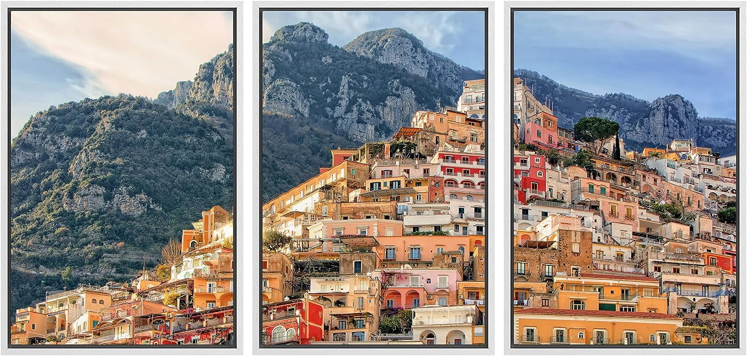 PixonSign Framed Canvas Print Wall Art Set Mountain Range Italy Lake ...