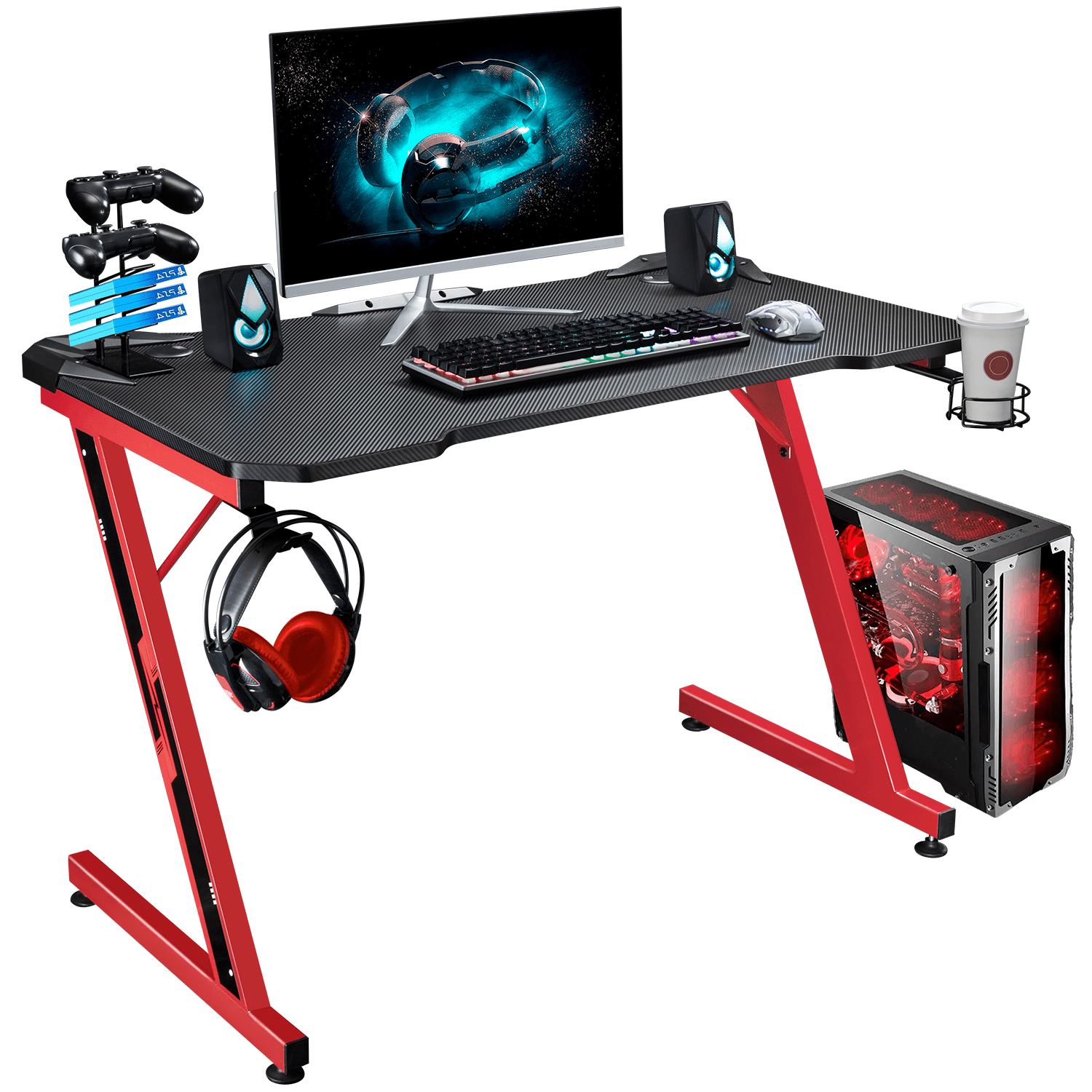 Lacoo 43.6 inches Z Shaped Computer Gaming Desk Carbon Fiber Surface ...
