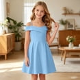 felwors Girls Summer Off Shoulder Fold Pleated Formal Elegant A-Line ...