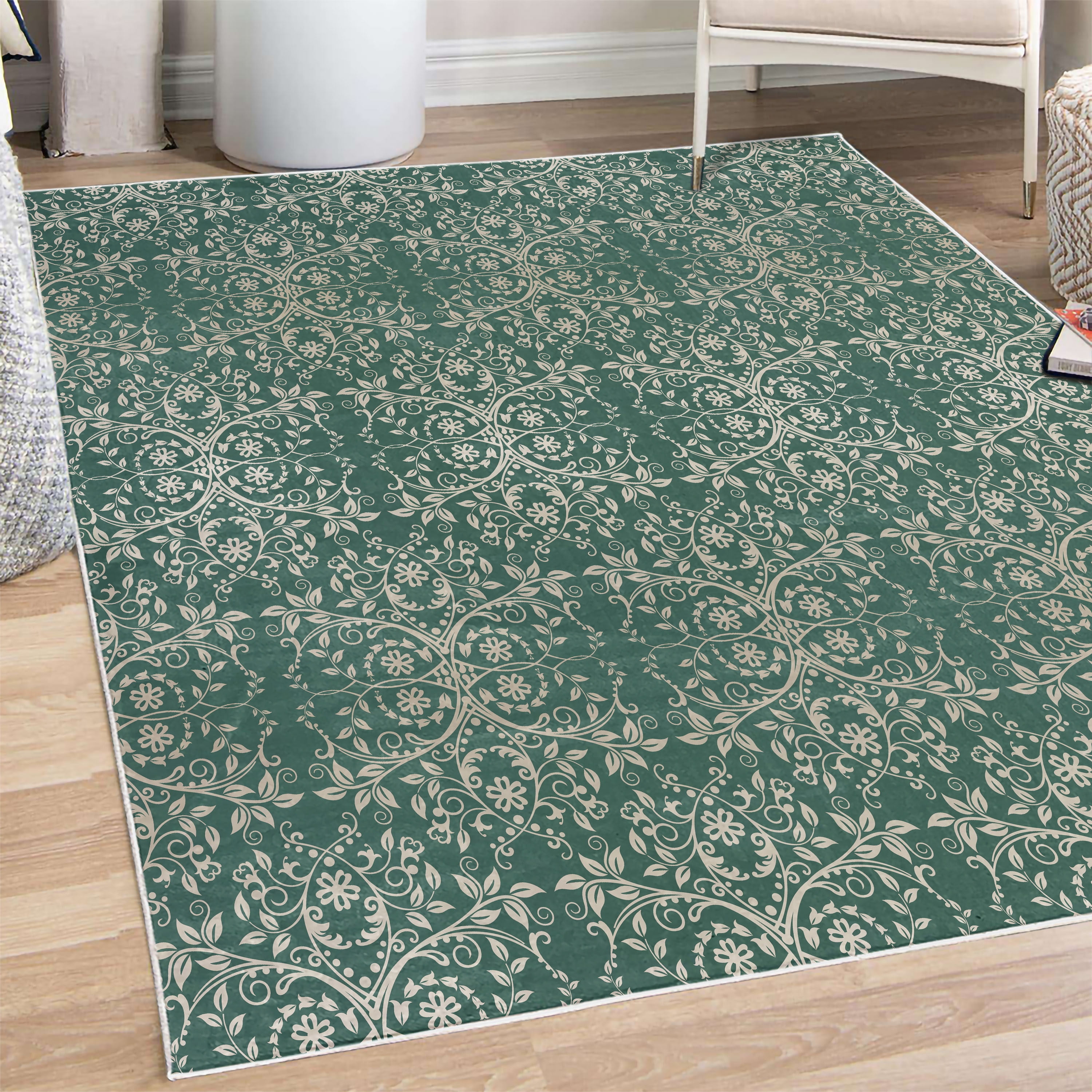 Floral Decorative Rug, Victorian Lace Flowers and Leaves Retro ...