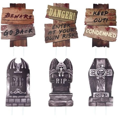 ZC5HAO 6 Pack Halloween Decorations 3 Beware & 3 Tombstone Yard Signs ...