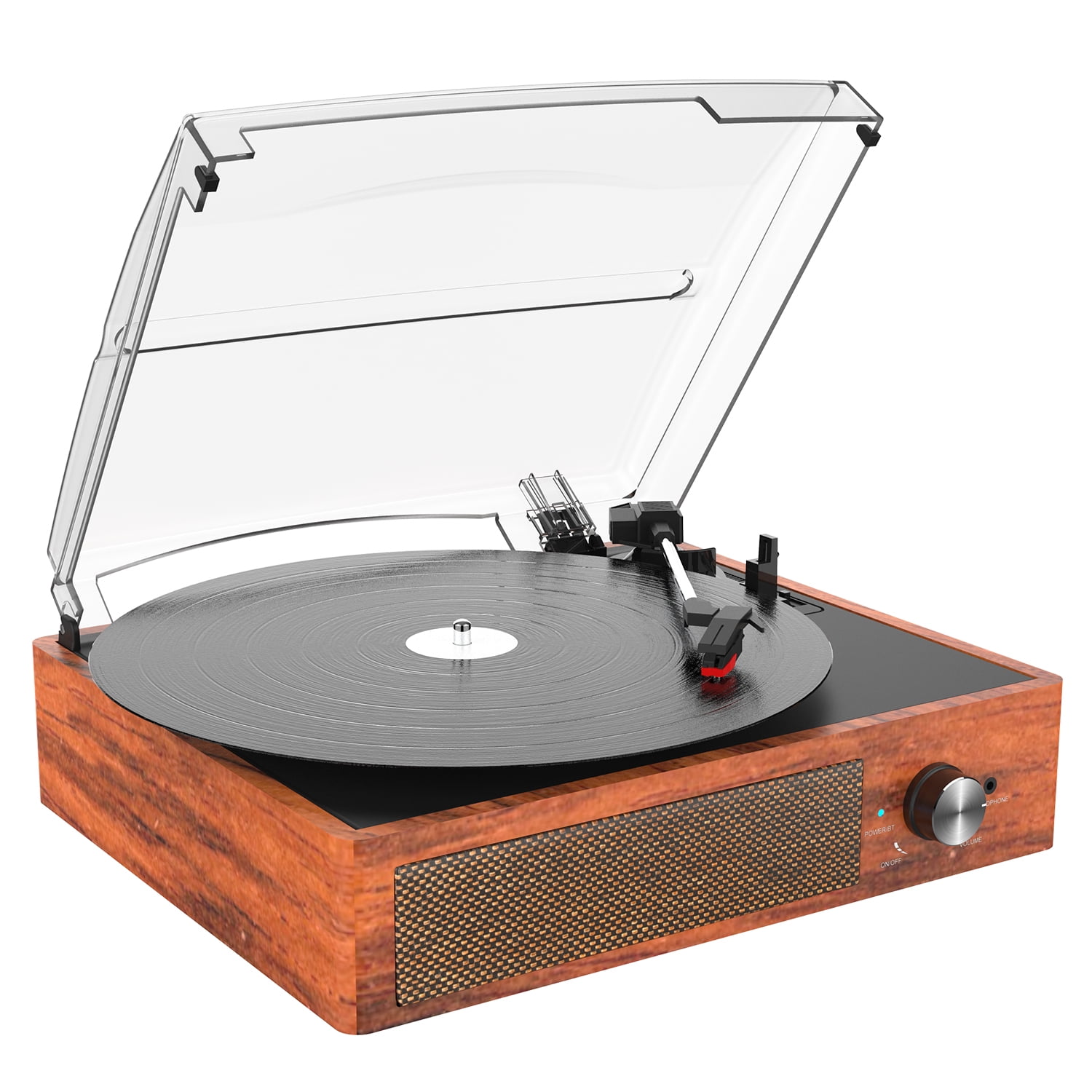 1970s record player with detachable speakers and wheels