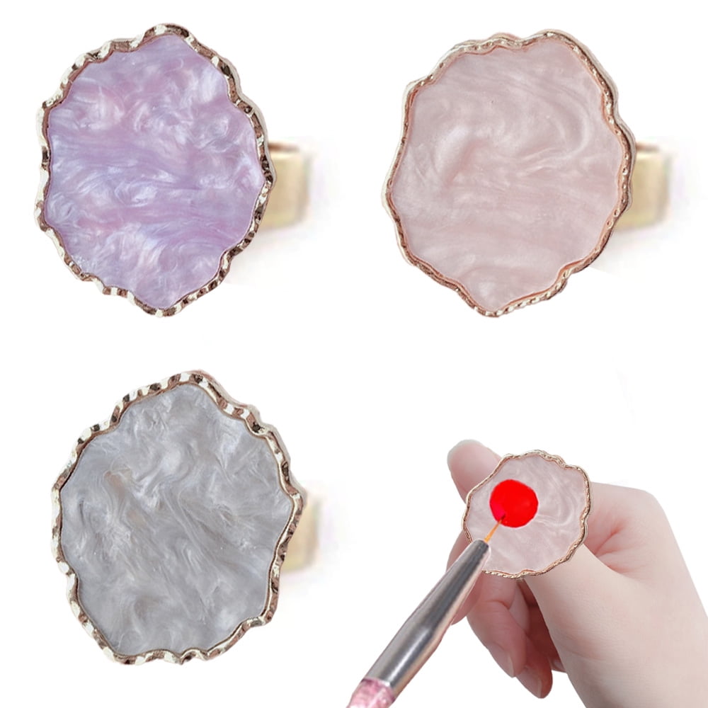3 Pcs Resin Nail Art Palettes with Adjustable Finger Rings, Drawing ...