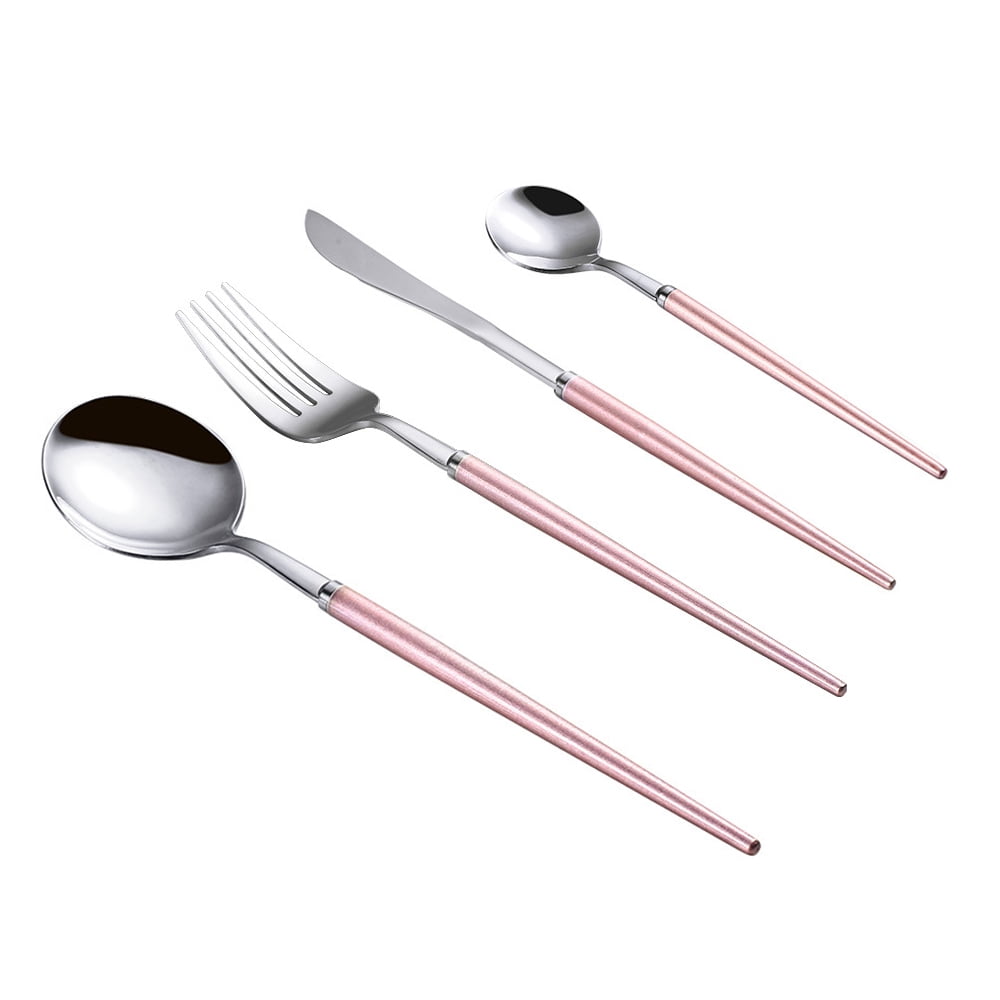 Silverware Set with Solid color handle, 4-Piece Stainless Steel ...