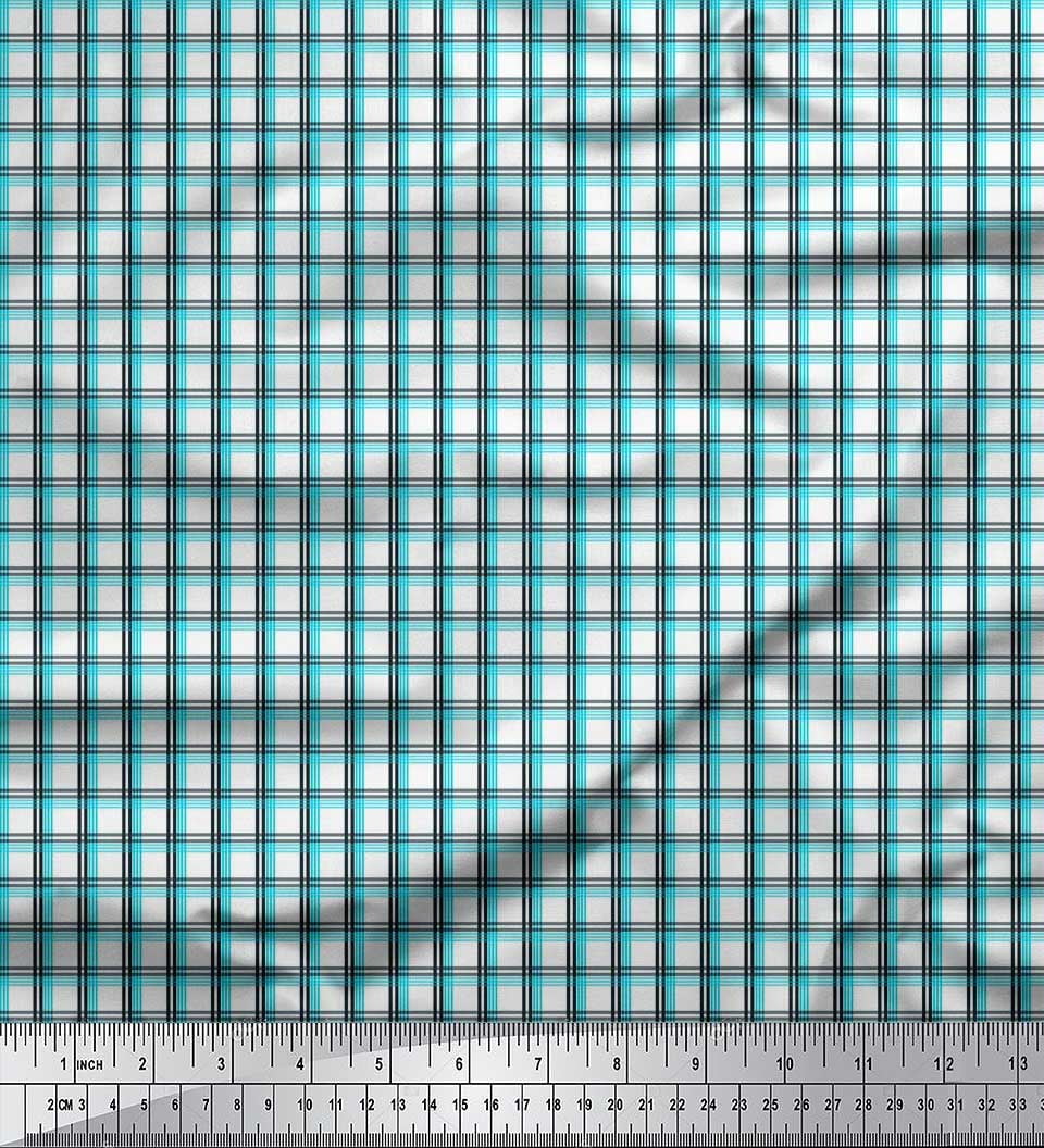 Soimoi Japan Crepe Satin Fabric Window Pane Check Print Fabric by Yard ...
