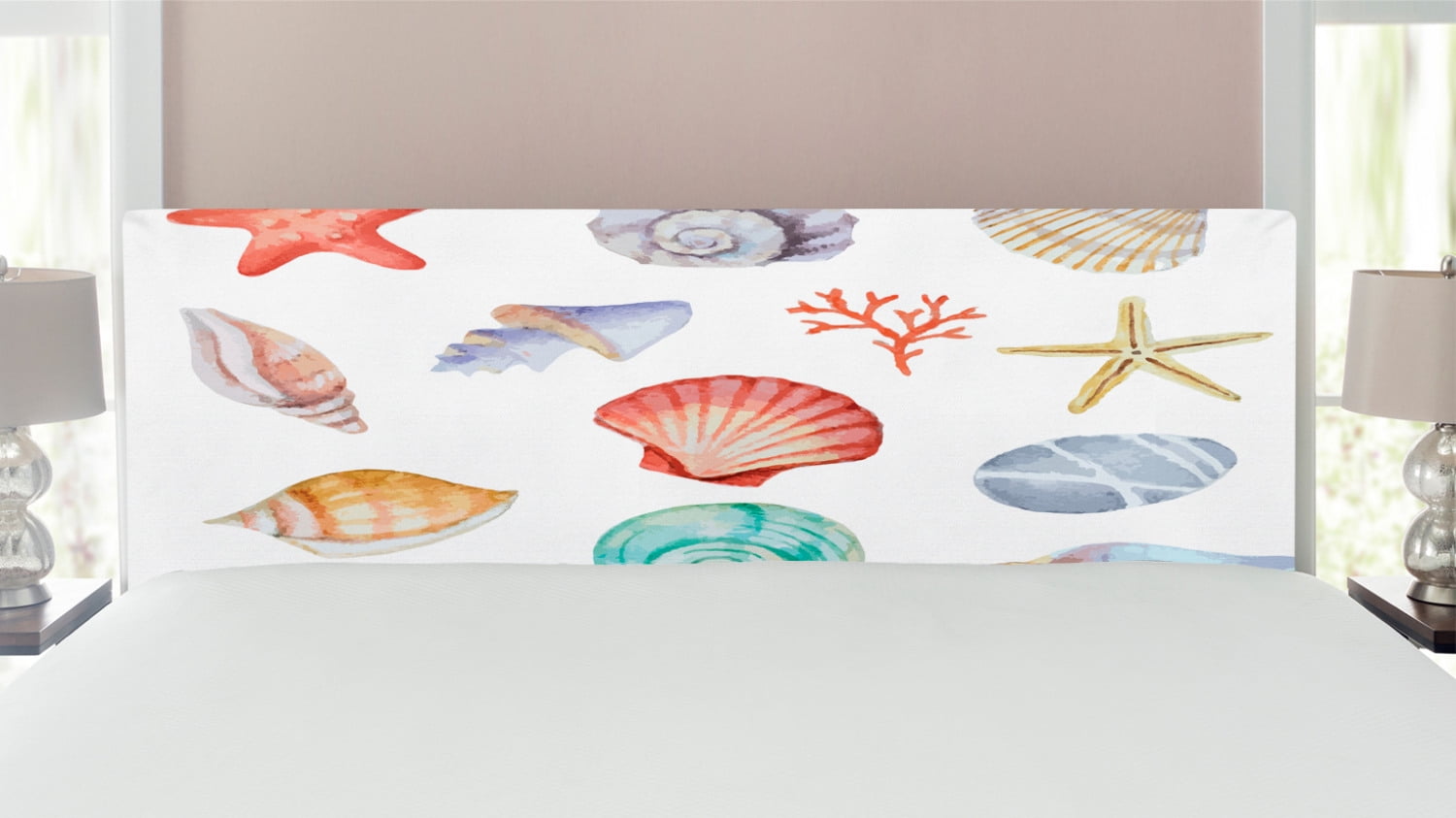 Nautical Headboard, Illustration of Different Seashells Scallop Mollusk ...