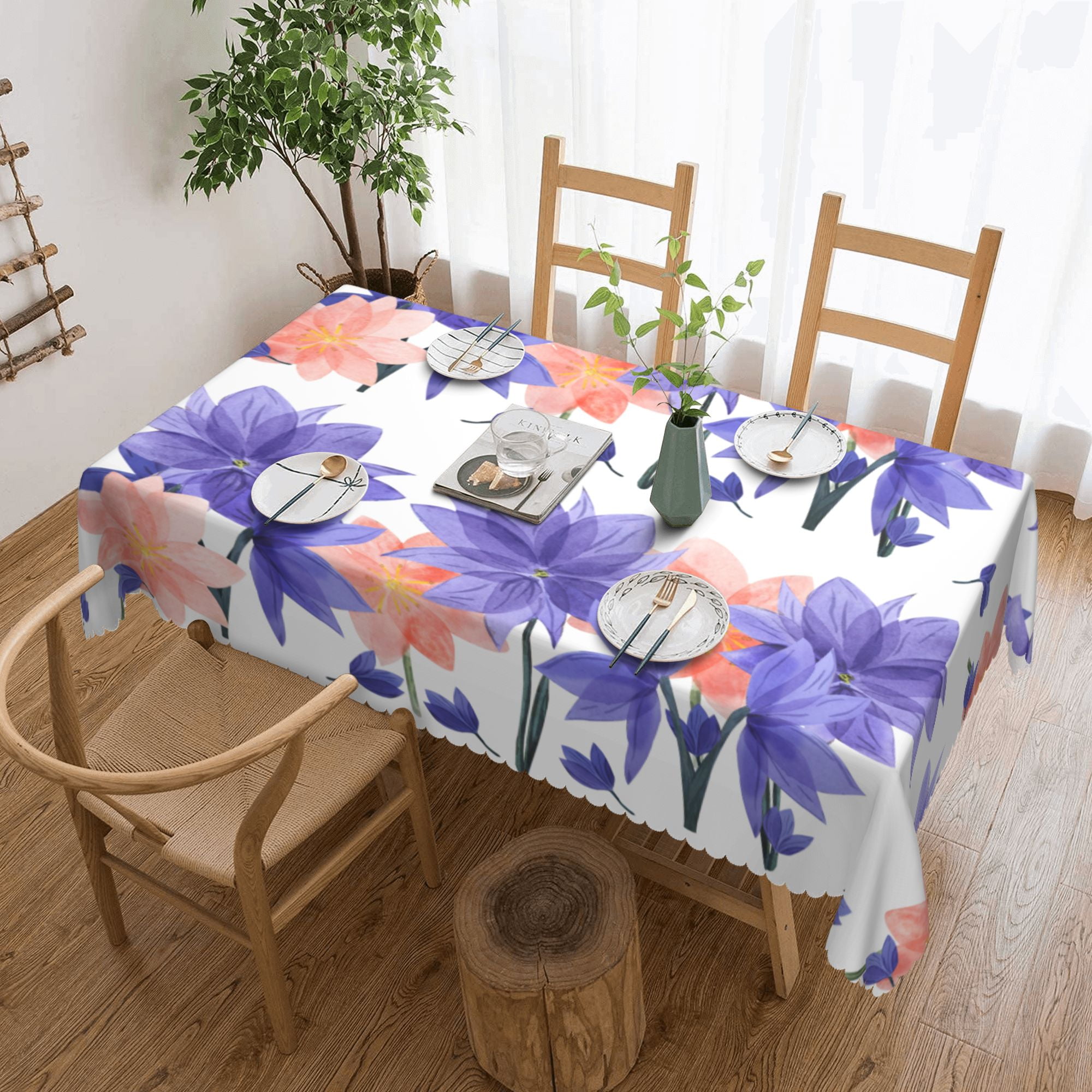 XMXY Table Cloth Rectangle Table, Watercolor Floral Motif Dining Table ...
