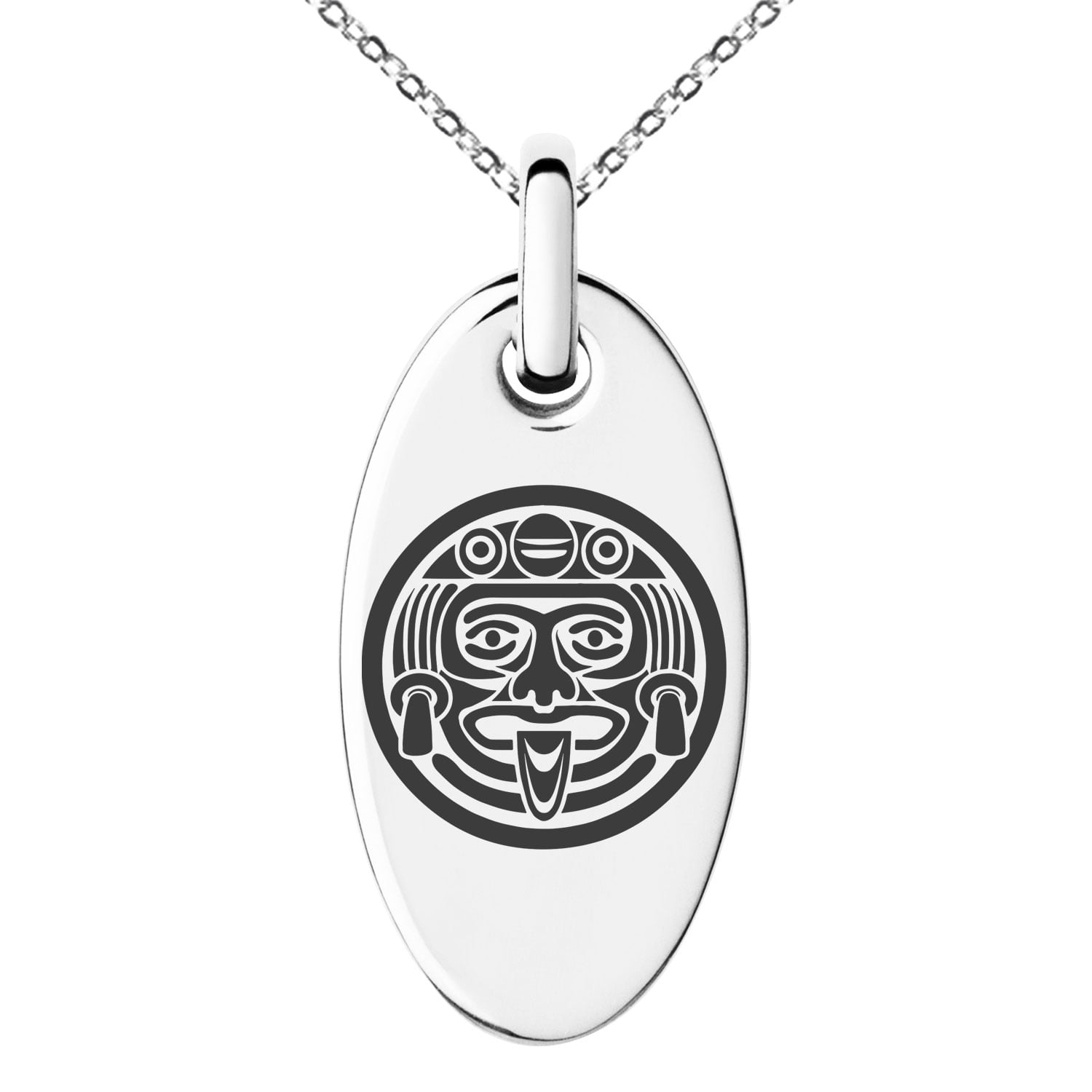 Stainless Steel Aztec Mask Rune Engraved Small Oval Charm Pendant ...