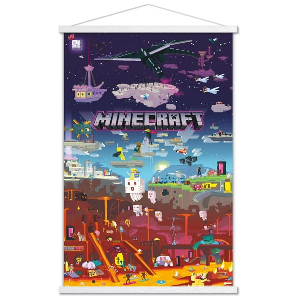 Minecraft - World Beyond Wall Poster with Wooden Magnetic Frame, 22.375 ...
