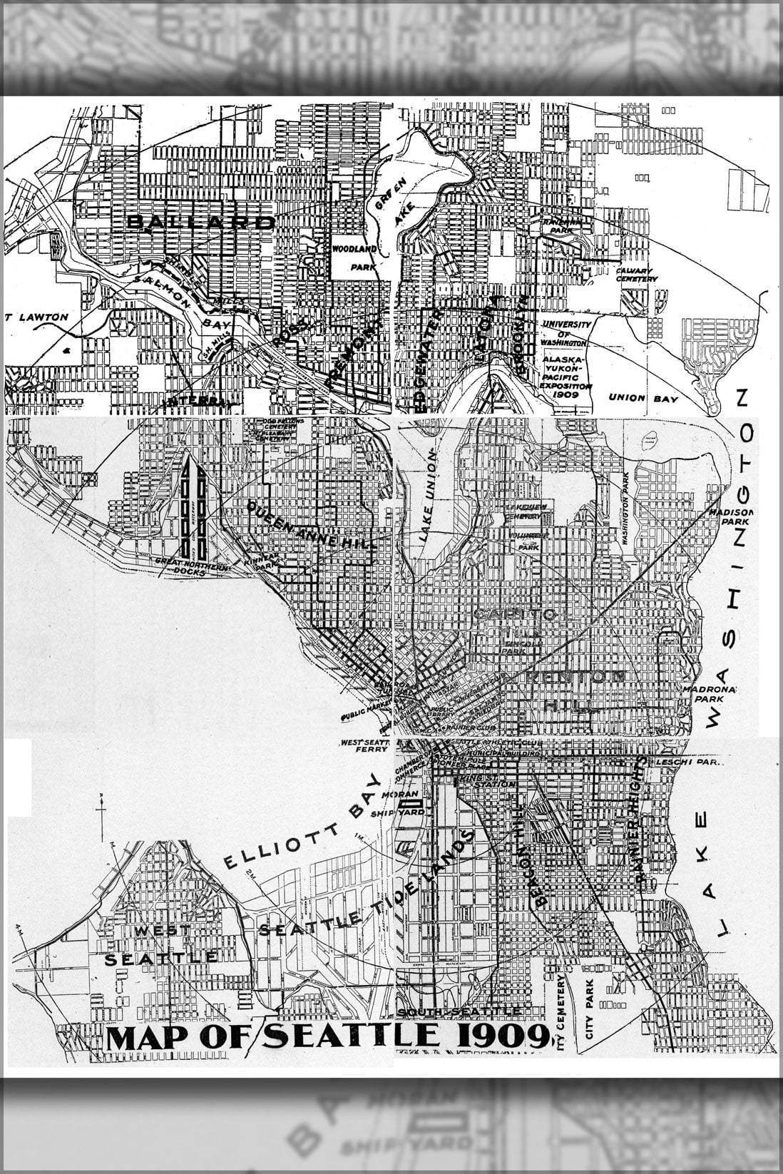24"x36" Gallery Poster, A map of Seattle in 1909 - Walmart.com