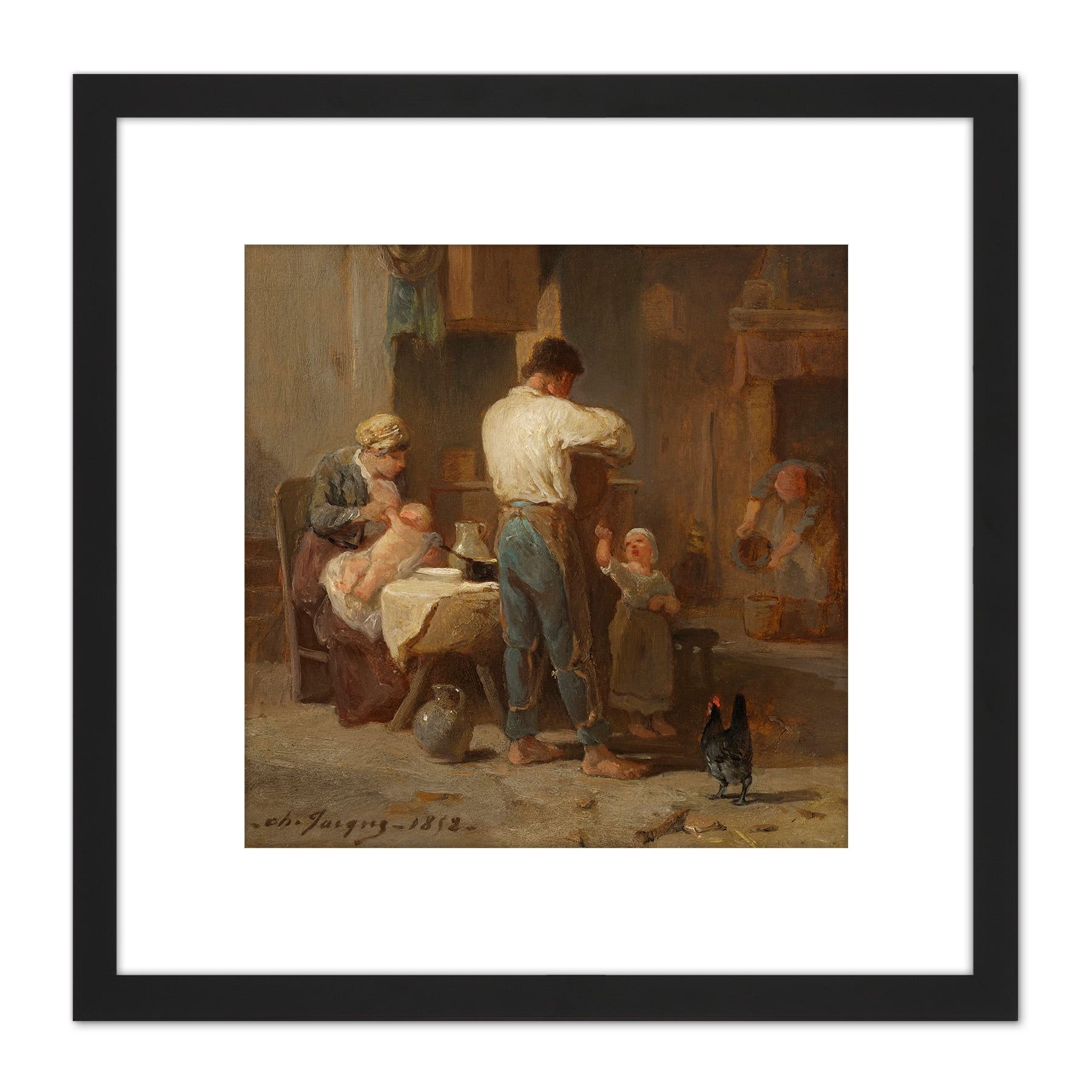 Charles Emile Jacque Interior 1852 Painting 8X8 Inch Square Wooden ...