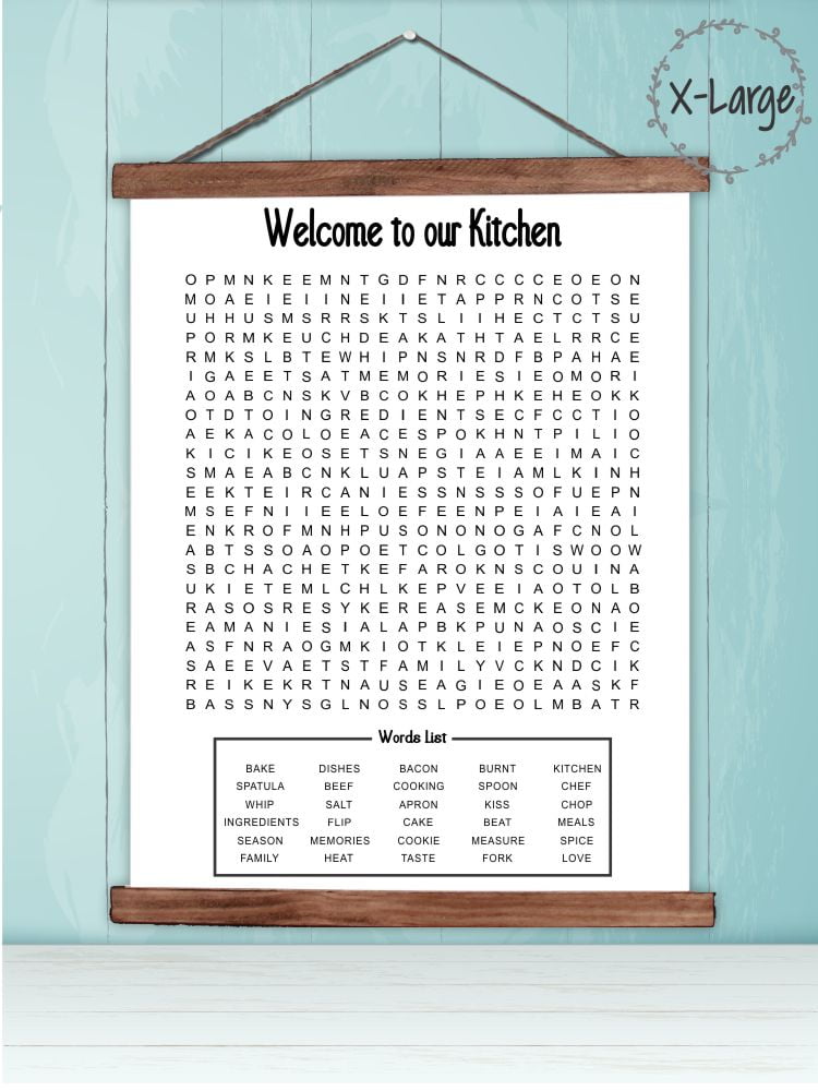 Wood, Canvas Sign, Kitchen Decor Word Search Puzzle Art Print ...