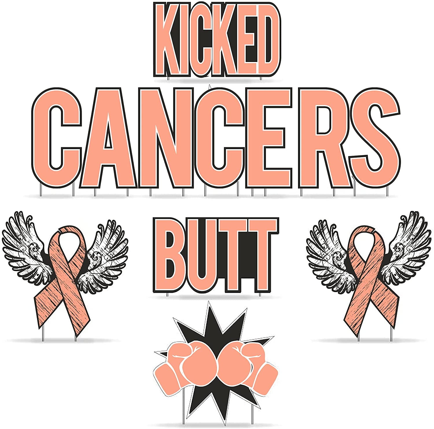 VictoryStore Peach Colored Kicked Cancers Butt Yard Signs Set, Cancer ...