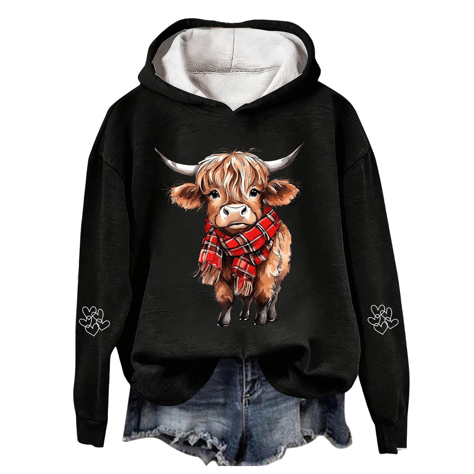 Click here for Chaochao Festive Western Cow Print Hooded Pullover... prices