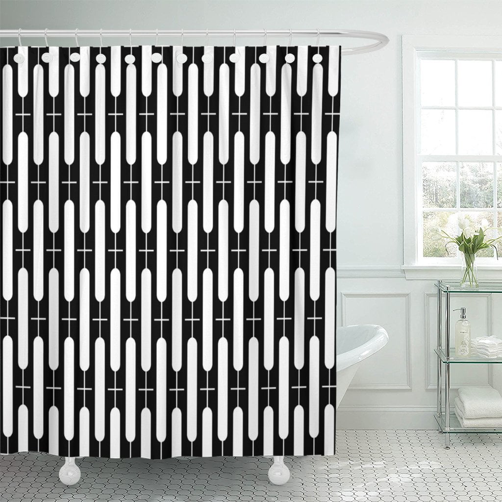 PKNMT Geo Black and White Modern Pattern Century Mid Stripes Polyester ...