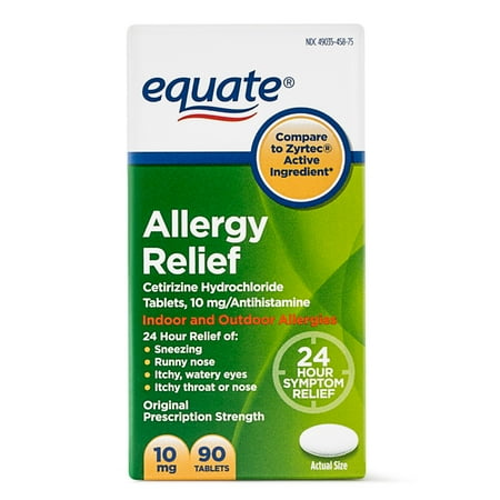Equate Allergy Relief Cetirizine Antihistamine Tablets, 10 mg, 90 Ct ...