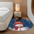 Christmas Round Area Rug 3ft Snowman with Cap Xmas Snowflake Navy Blue ...