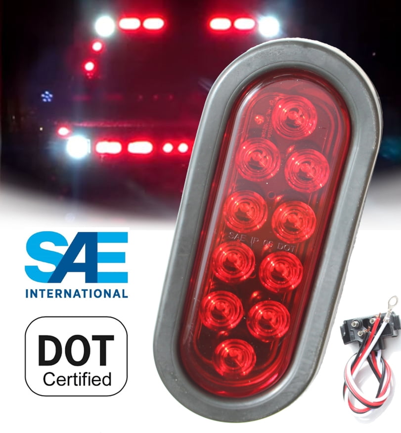 LED 6" Oval Red Brake Stop Turn Tail Marker Signal Light for Truck ...