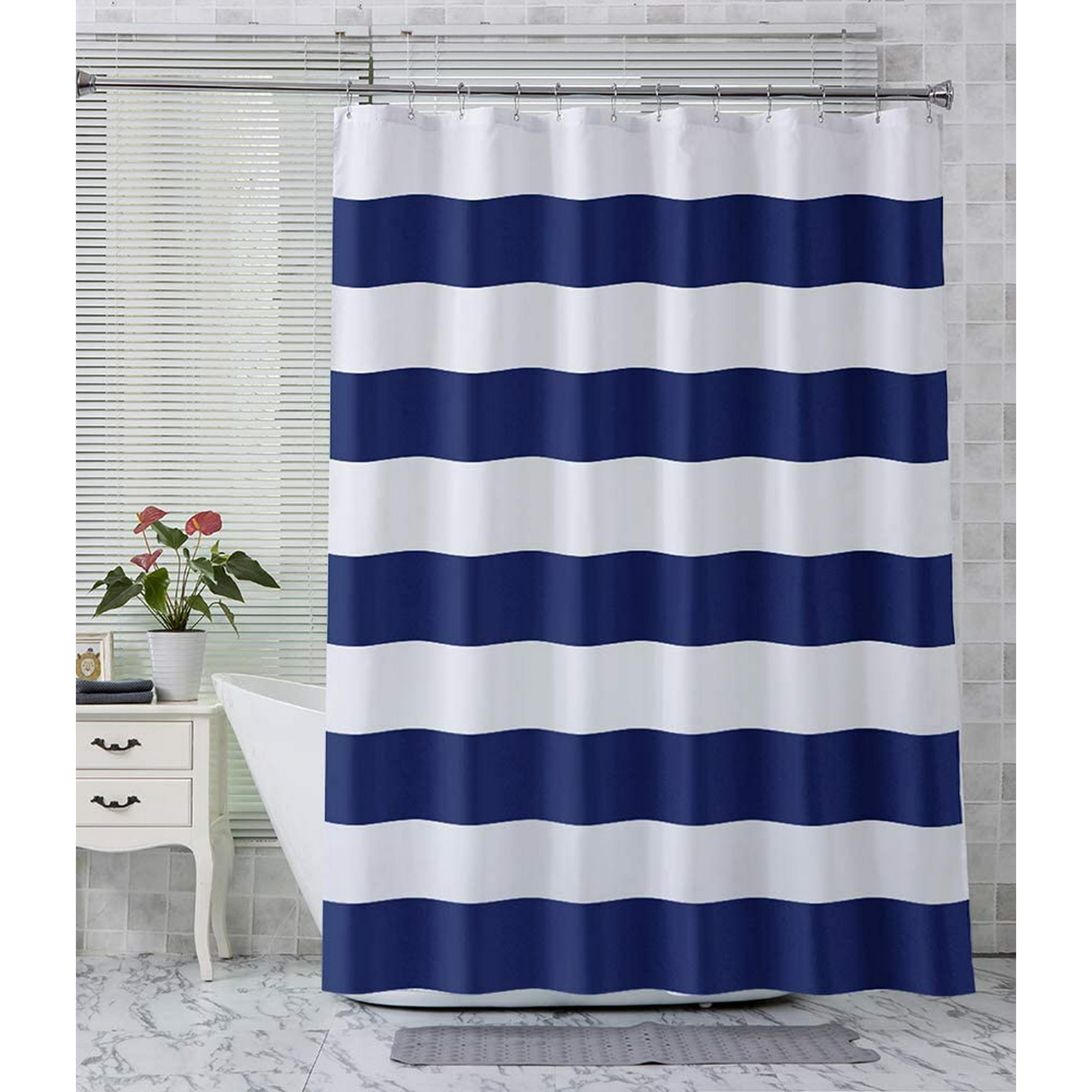 Click here for Riozev Fabric Shower Curtain  Navy Stripe Polyeste... prices