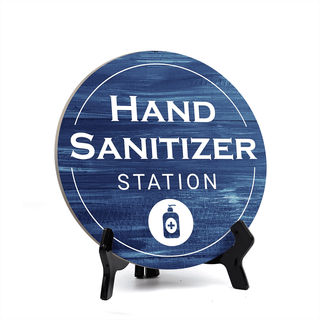 Round Hand Sanitizer Station, Washed Blue Wood Color Bathroom Table ...