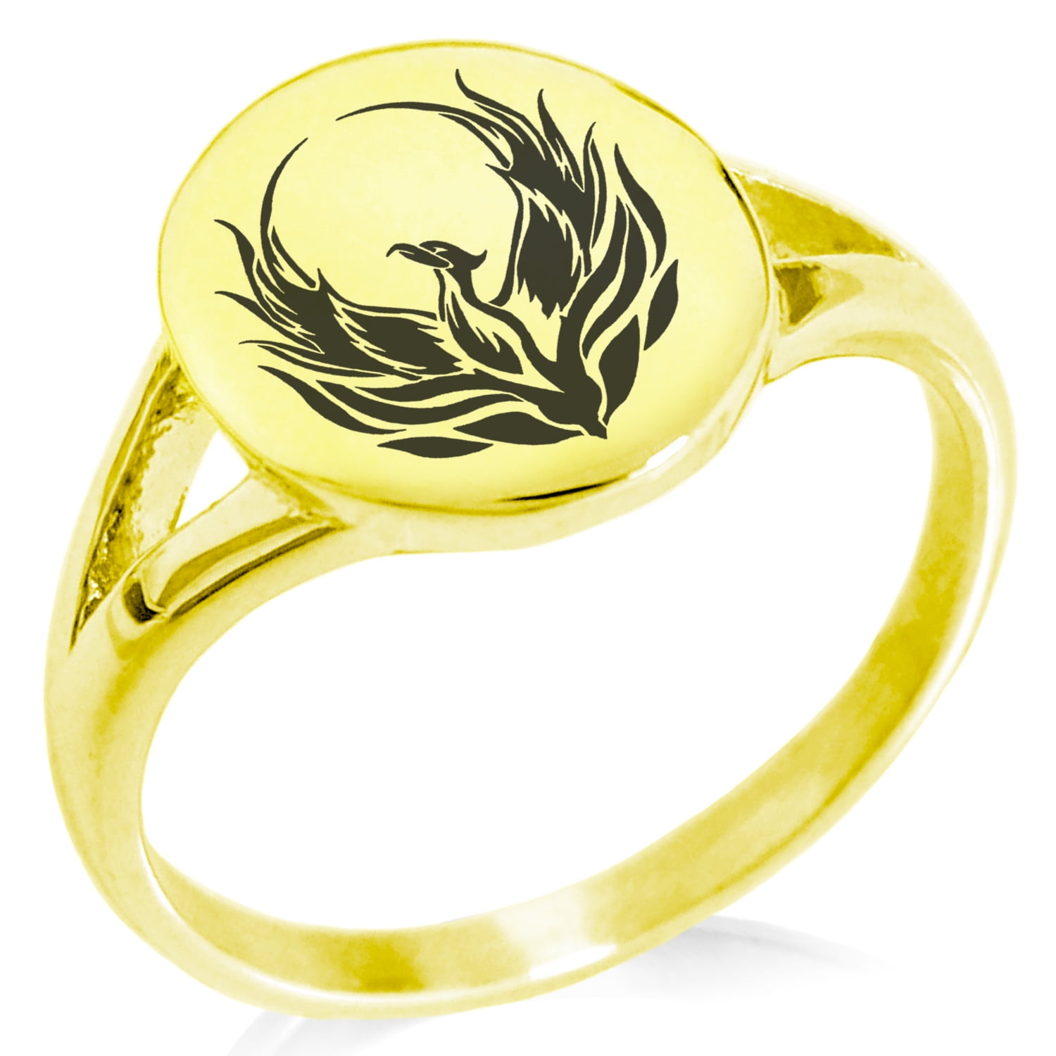 Stainless Steel Greek Mythology Phoenix Minimalist Oval Top Polished ...