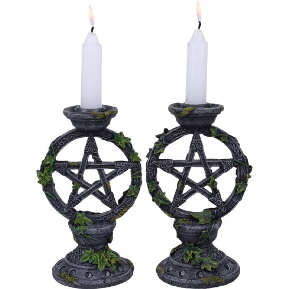 Wiccan Pentagram Candle Holders Set Of 2 Witch Altar Candleholder ...