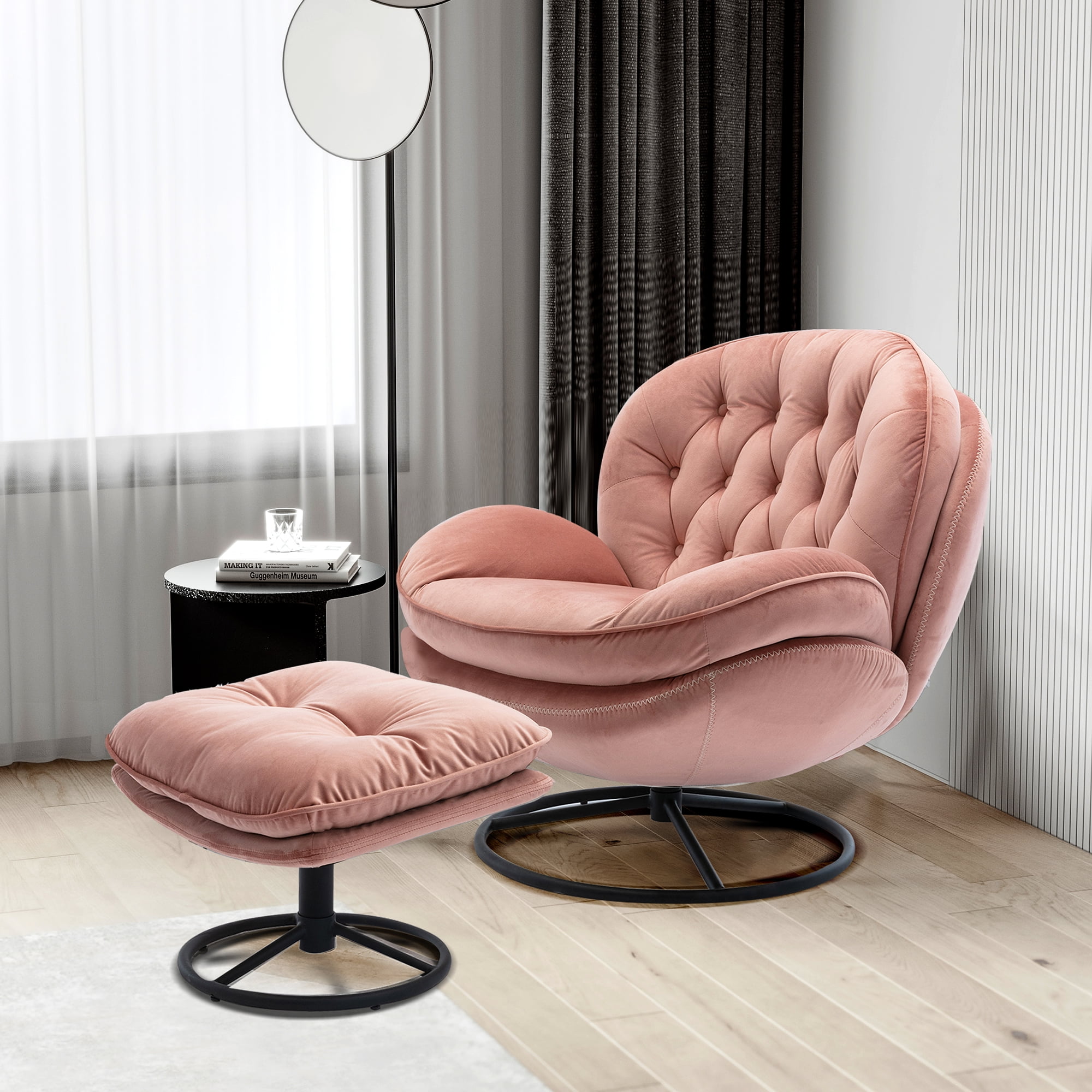 KINFFICT Accent Swivel Chair with Ottoman, Modern Lounge Chair with ...