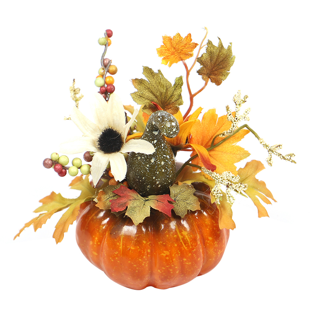 Table Fall Pumpkin Decor Harvest Centerpiece Leaves Maple Decoration ...
