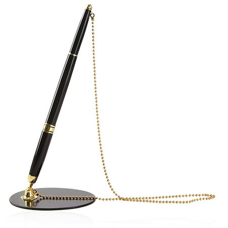 Metal Ballpoint Pen Secure Chain Attached Base Stand Desk Office ...
