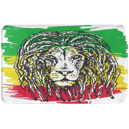 Bath Bathroom Rugs,Depicting A Lion with Rastafarian Subculture and ...