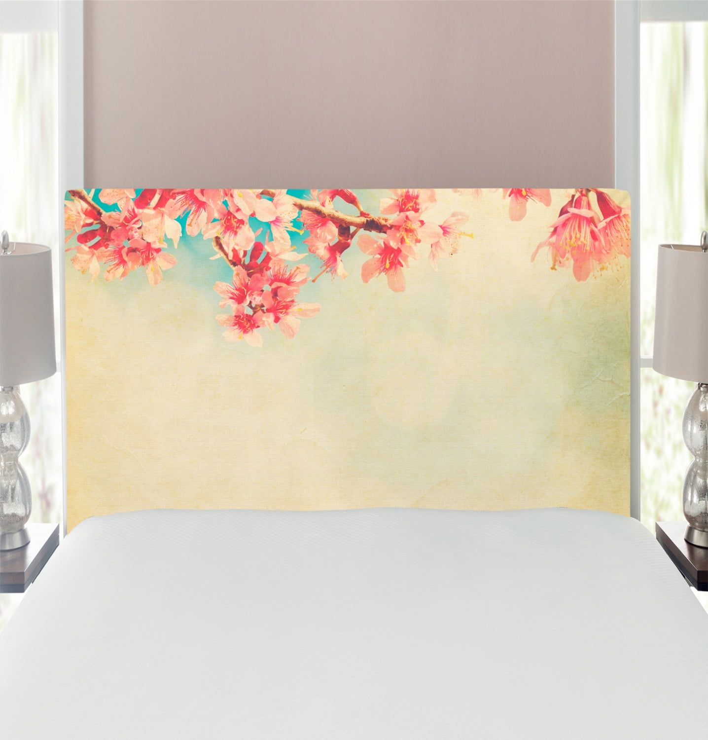 Floral Headboard, Spring Sakura Flower on Sun Sky Vintage Color Toned ...