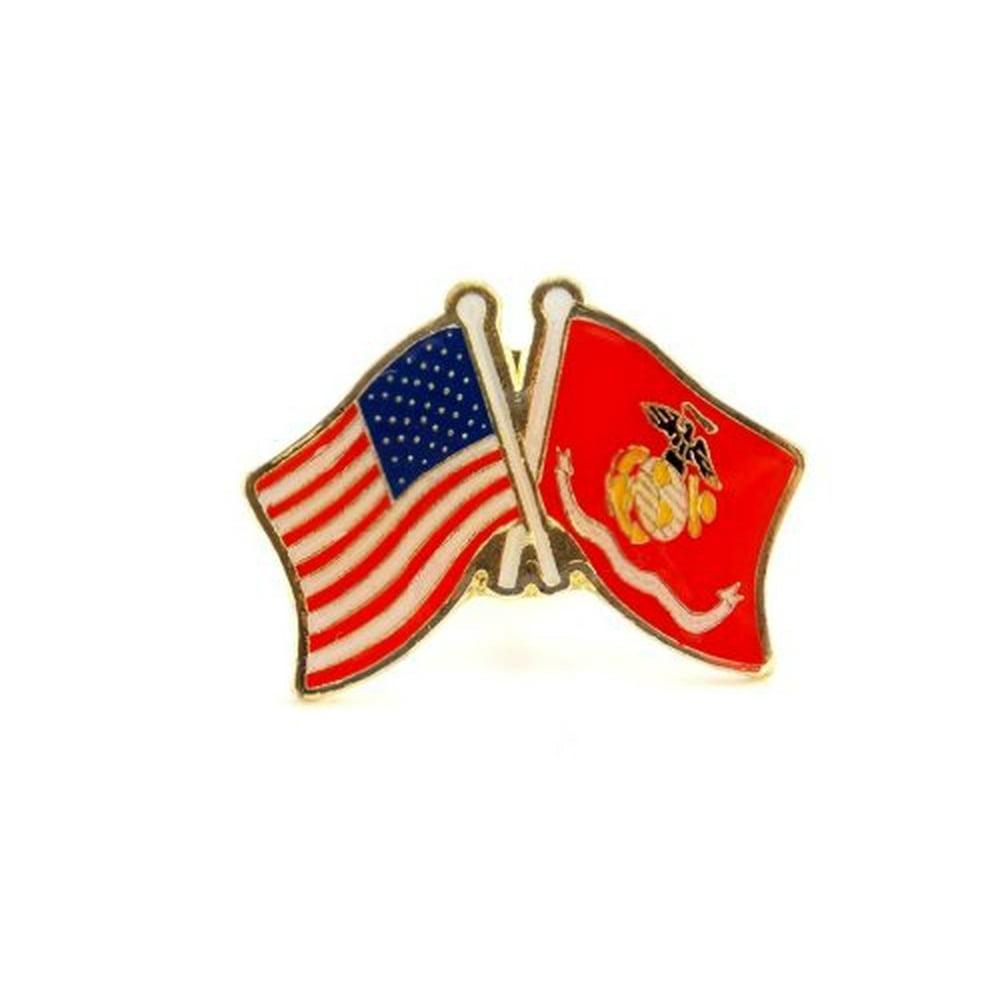 US Marine Corps USMC EGA Flag And USA Flag Crossed Lapel Hat Pin ...