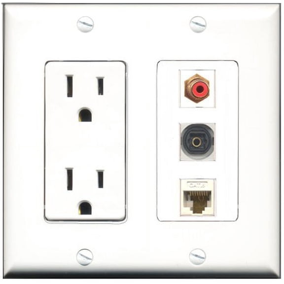 RiteAV - 15 Amp Power Outlet 2 Port RCA Red 1 Port RCA White Decorative ...