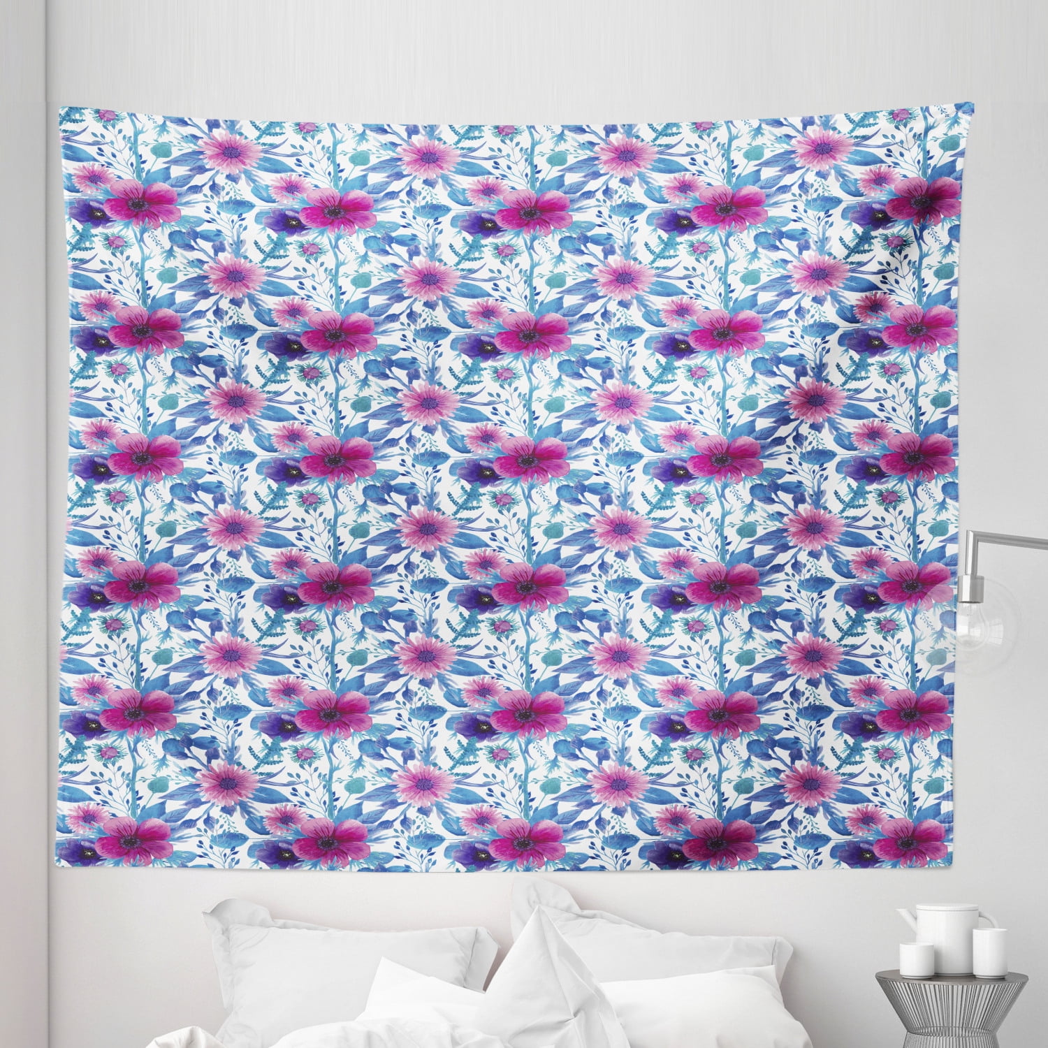 Spring Tapestry, Romantic Watercolor Pattern with Nosegay Flowers Print ...