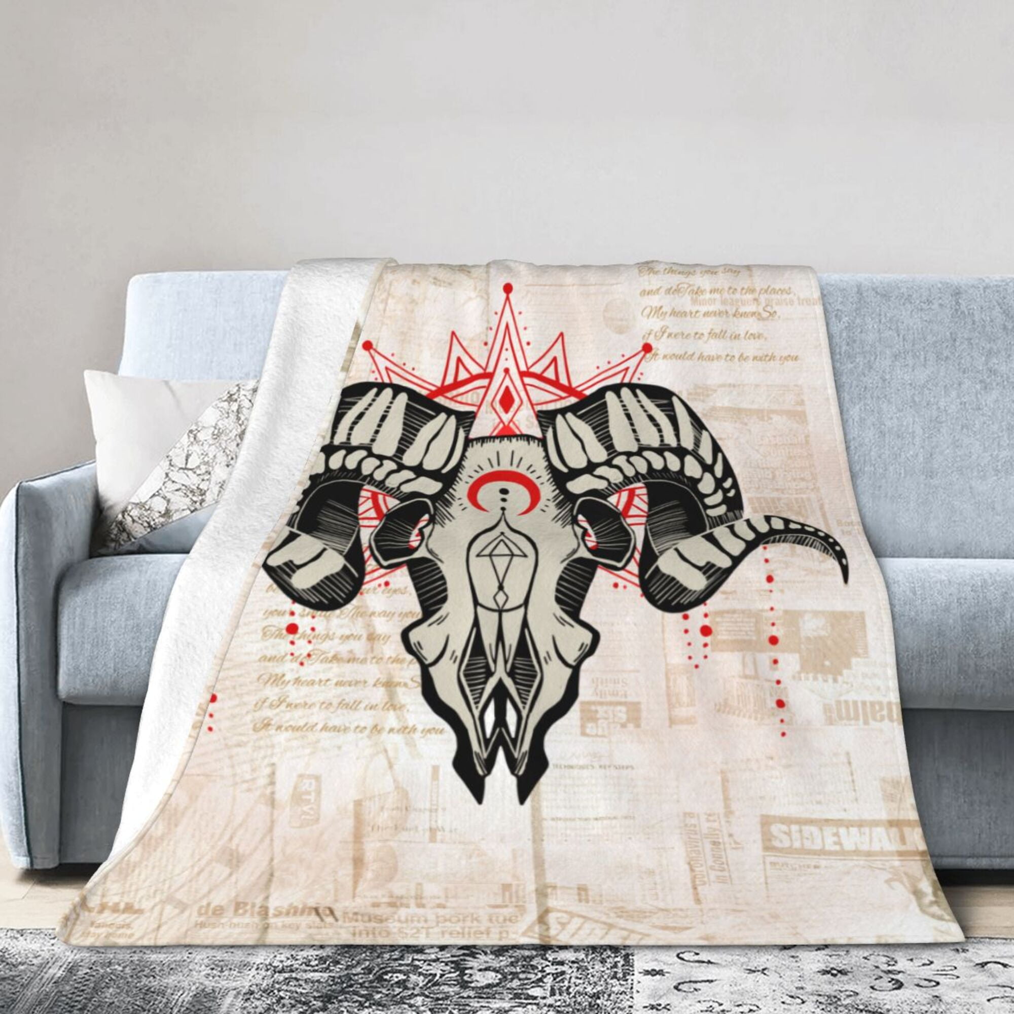 DouZhe Ultra-Soft Micro Fleece Lightweight Flannel Bed Blanket, Bull Skull Crown Print Cozy Warm ...