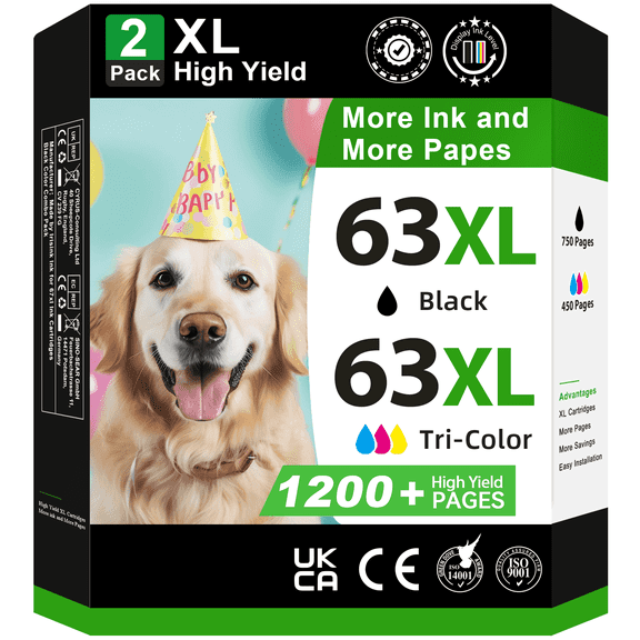 63XL Ink Cartridges Compatible for HP 63 63XL Black and Color for Envy ...