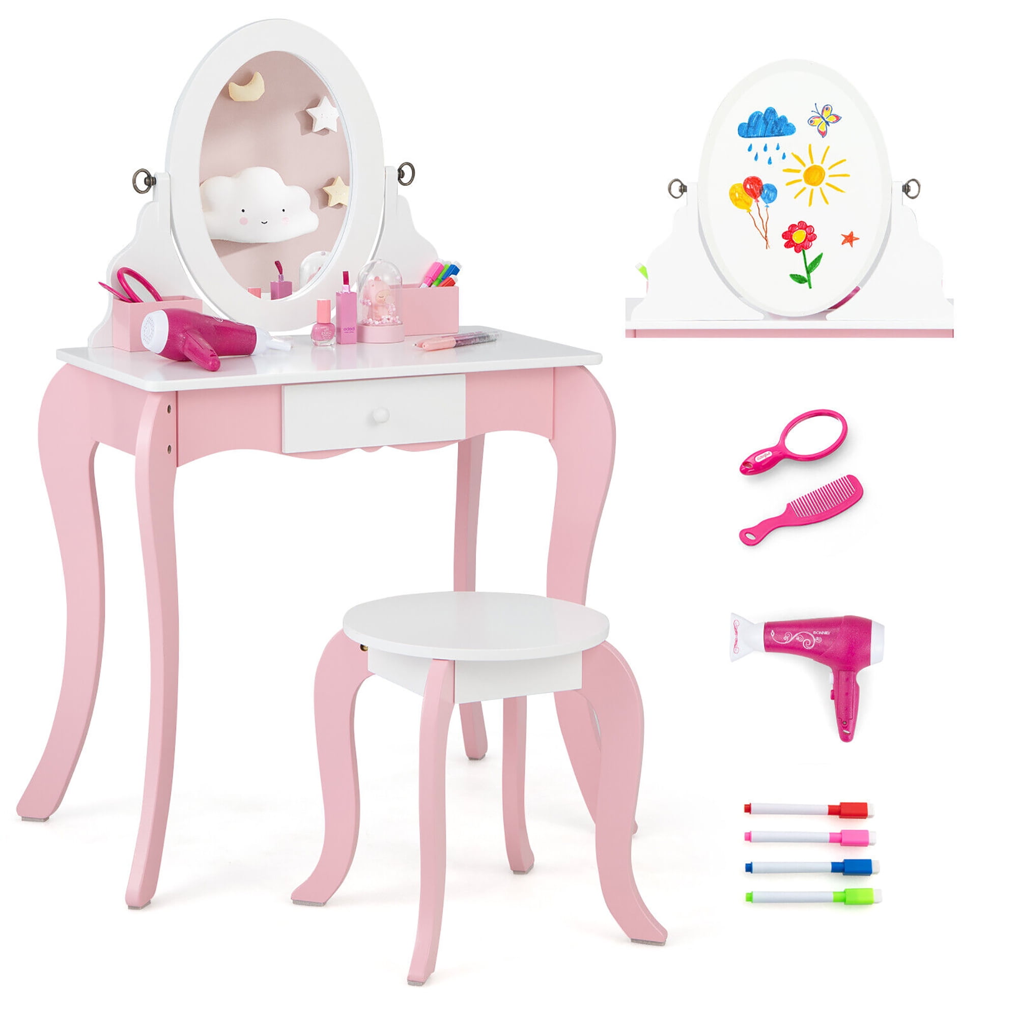 Click here for Gymax Pretend Kids Vanity Set Makeup Dressing Tabl... prices