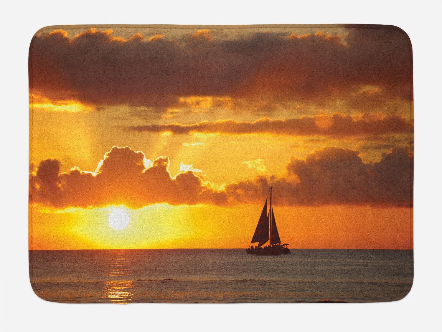Sailboat Bath Mat, Last Rays of Sun over Ocean Sail Boat Freedom ...