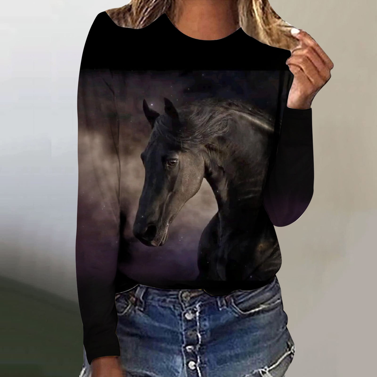 Click here for Fartey Womens Novelty Fashion Horse Print Long Sle... prices
