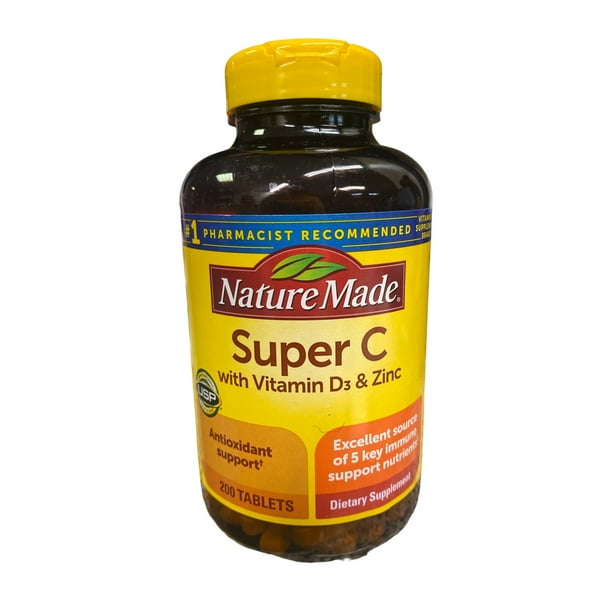 Nature Made Super C with Vitamin D3 & Zinc Antioxidant Support 200 ...