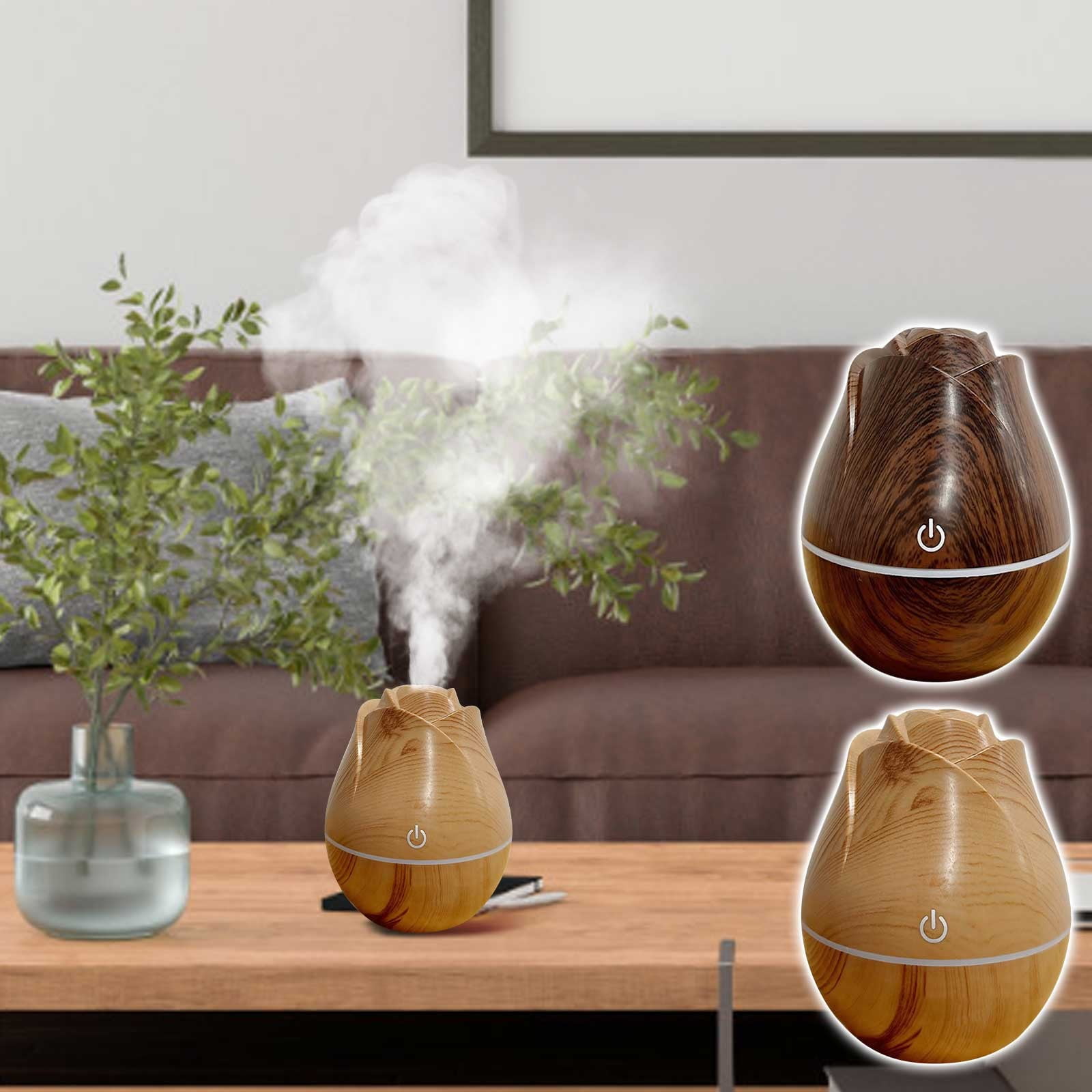 Xihbxyly Humidificador con Vetas de Madera de Rosa, Luz Led de Colores ...