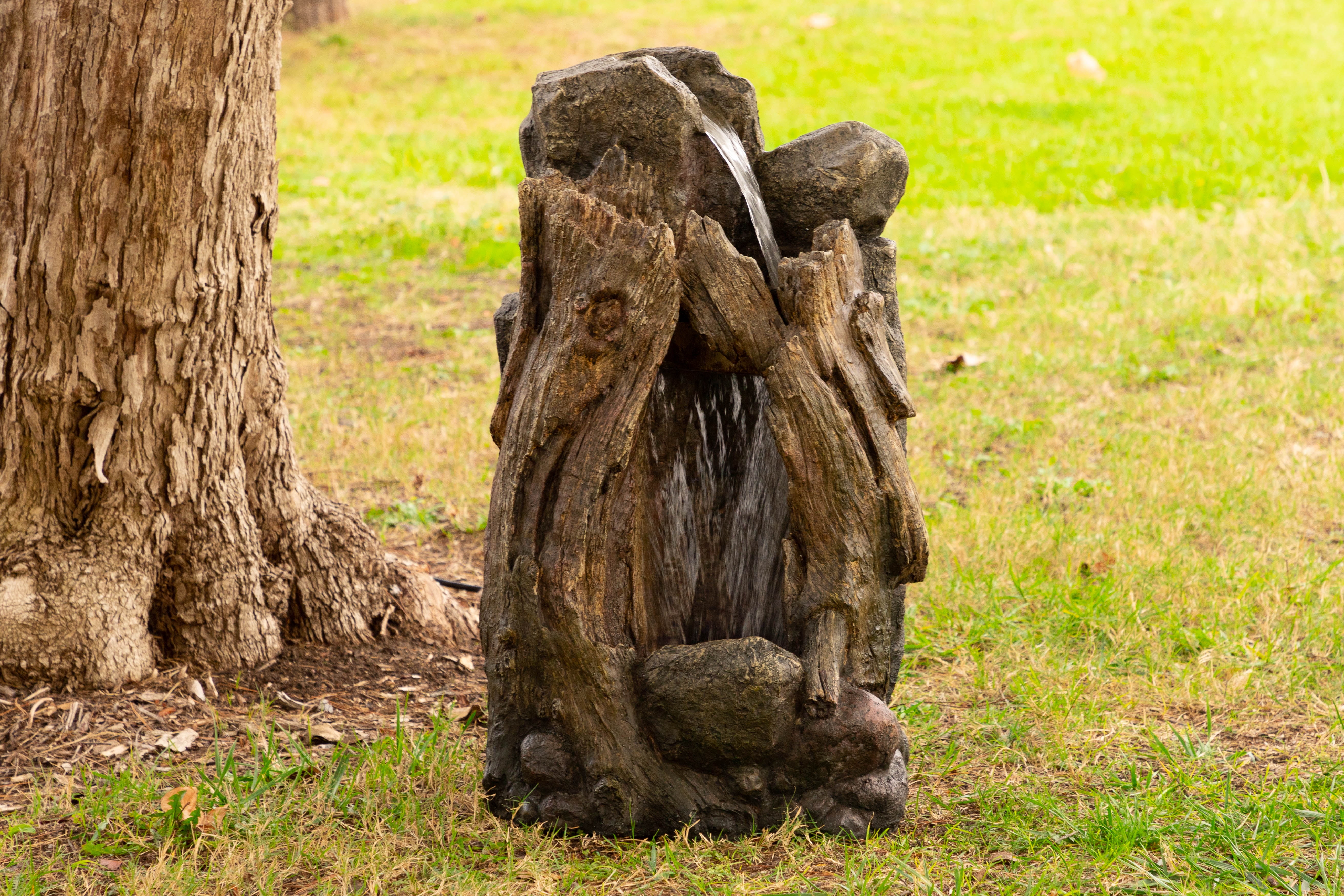 Alpine Rainforest Waterfall Tree Trunk Fountain w/ LED Lights, 30 Inch ...