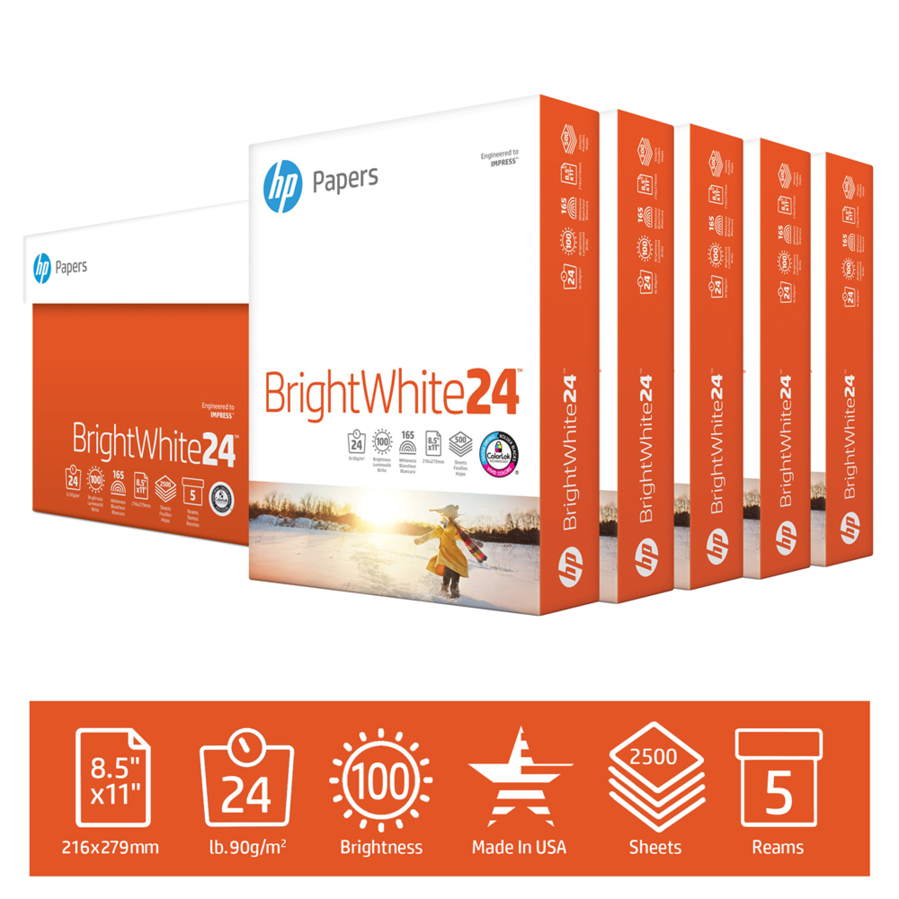 HP Printer Paper Brightwhite 24lb 8 5x11 5 Ream 2 500 Sheets HP Printer Paper Brightwhite 24lb 8 5x11 5 Ream 2 500 Sheets